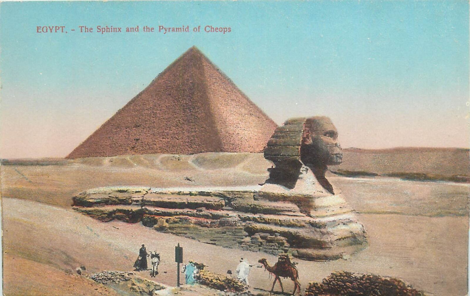 Post card Egypt The Sphinx and the Pyramid of Kheops native types ...