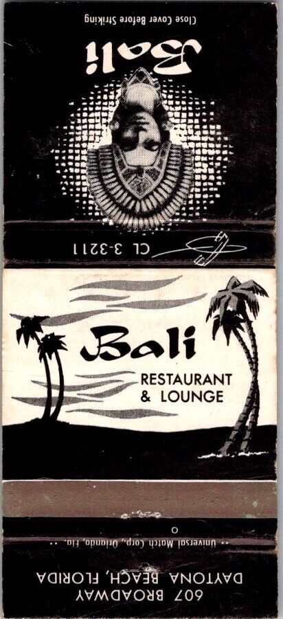 Vintage Matchbook Cover Bali Restaurant Lounge Daytona Beach Florida ...