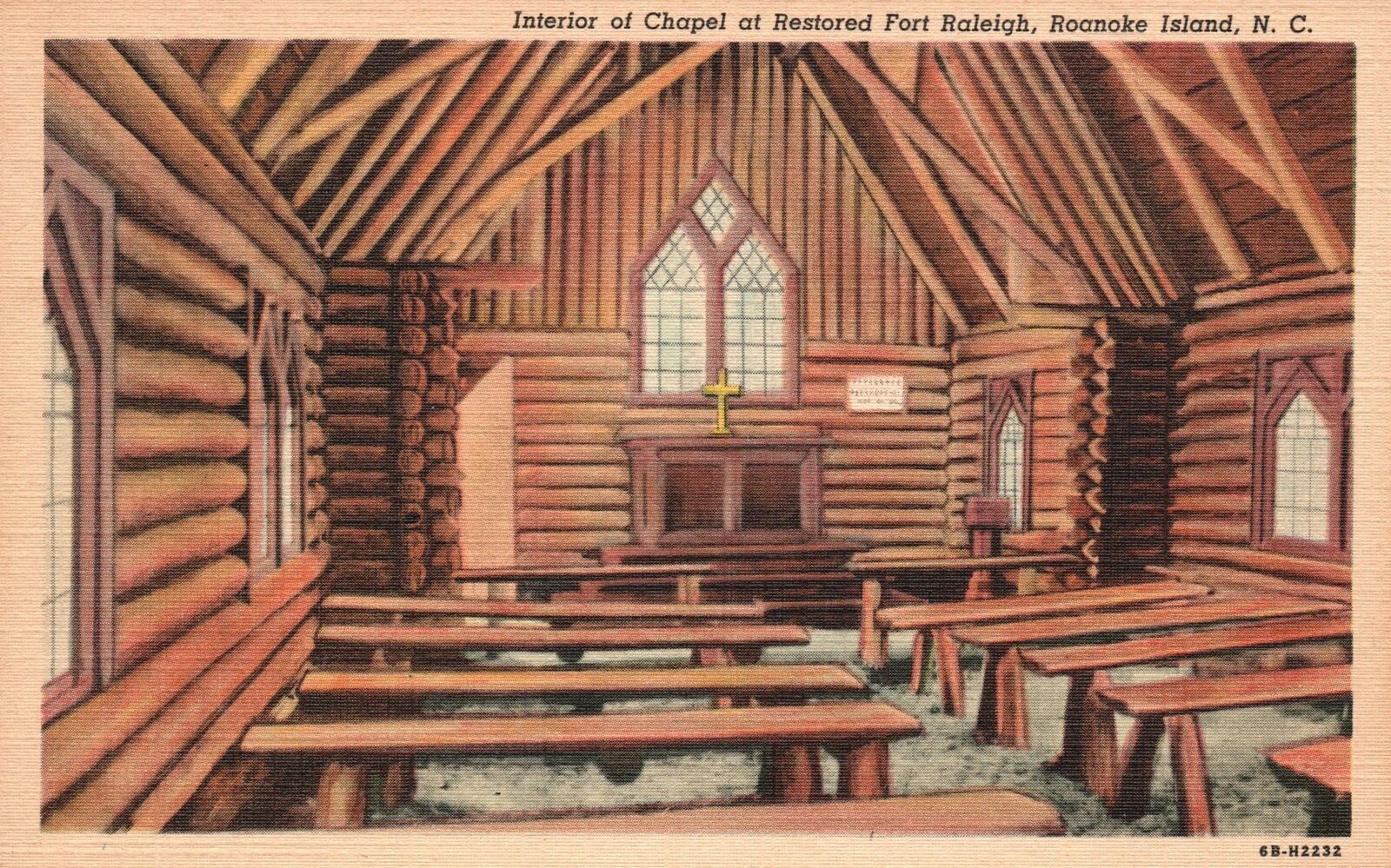 Vintage Postcard 1930's Interior Chapel Restored Fort Raleigh Roanoke ...