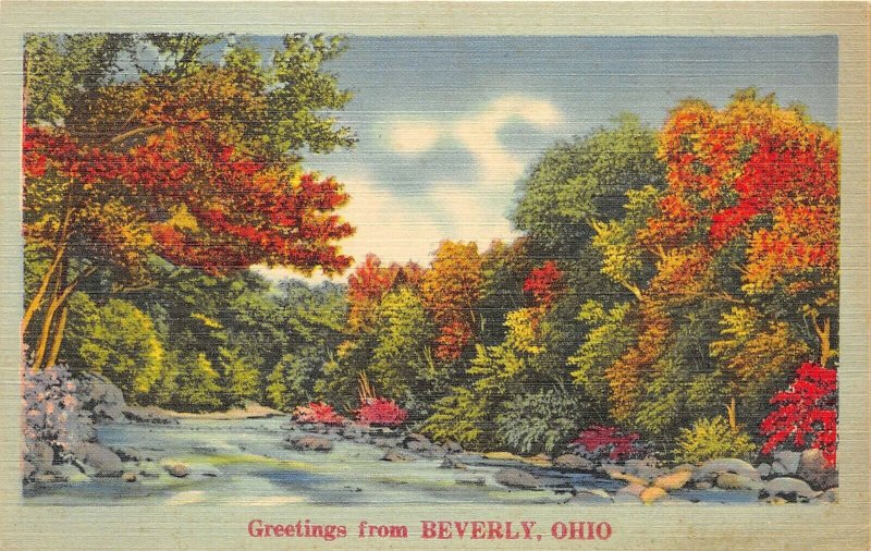 Beverly Ohio 1940s Greetings Postcard Fall Foliage Washington County ...