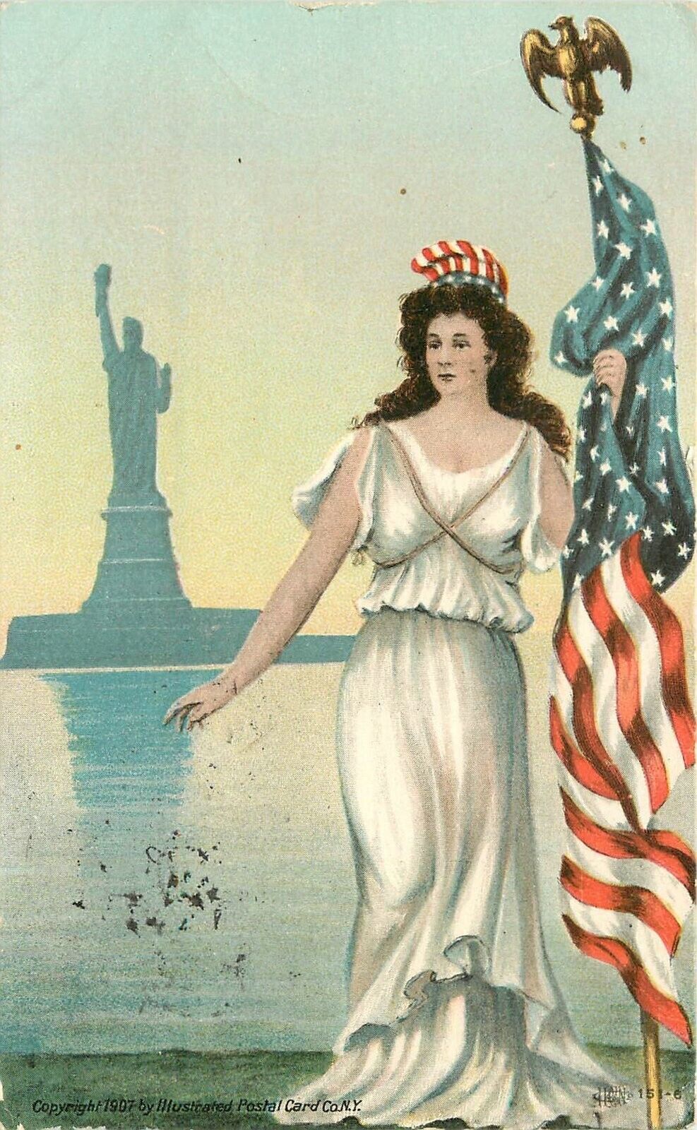 Postcard 1909 Patriotic Flag Lady Statue of Liberty 23-4276 | Other ...