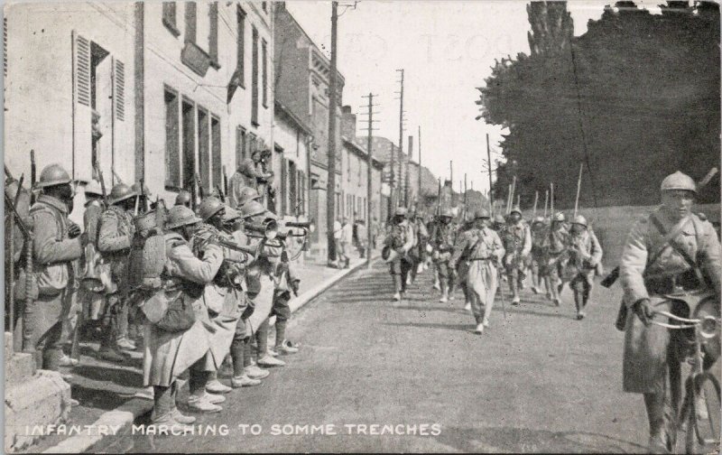 Infantry Marching to Somme Trenches France WW1 Military Litho Postcard ...