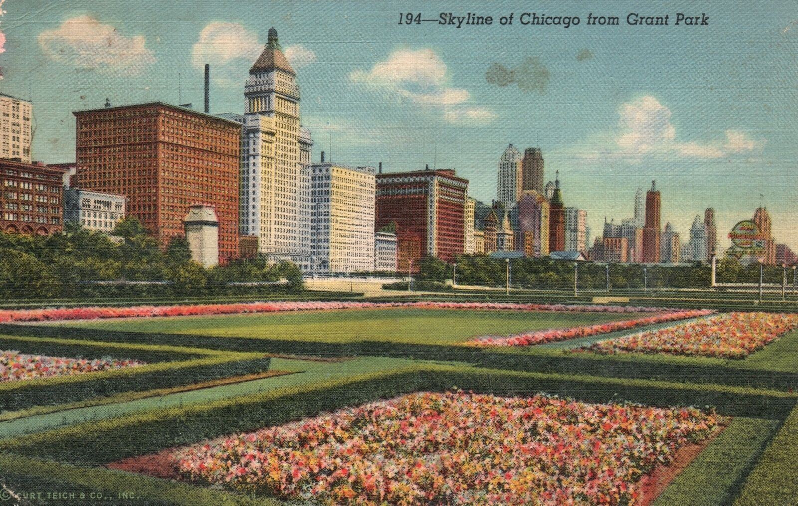 Vintage Postcard 1949 Skyline Chicago From Grant Park Bed Flowers ...