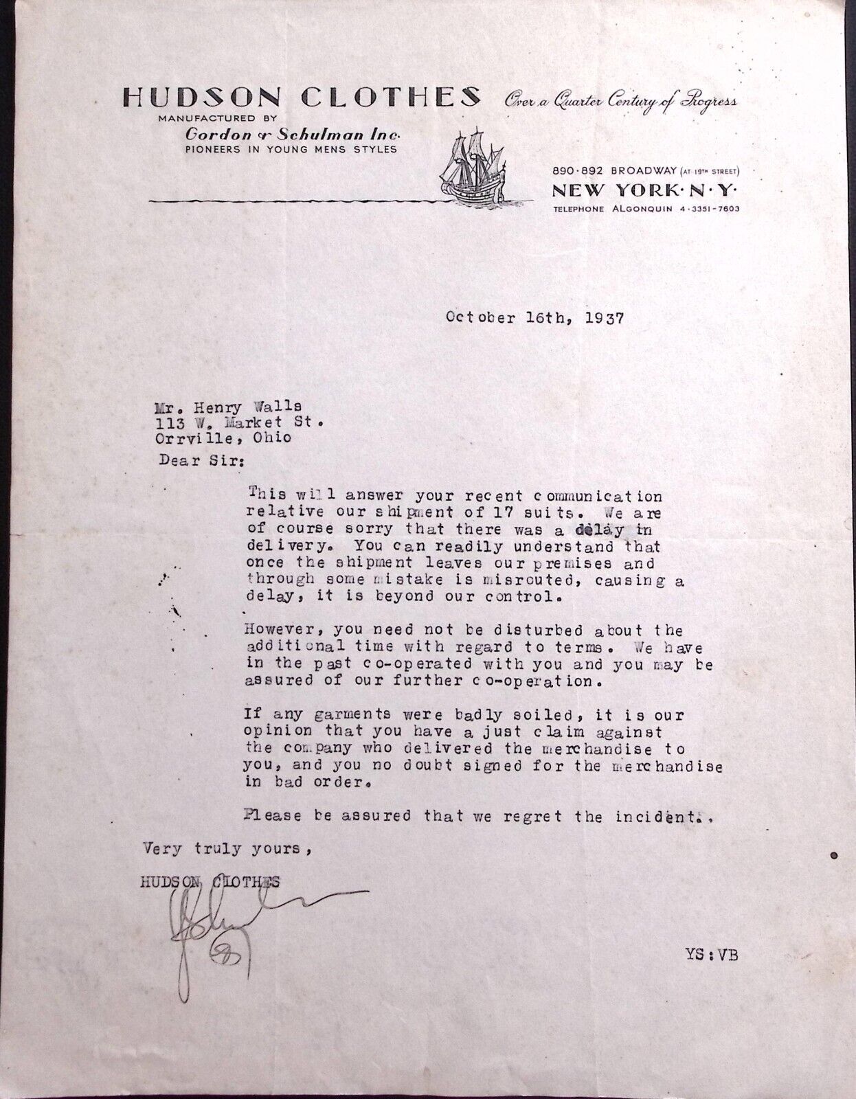 1937 Hudson Clothes Gordon & Schulman Young Mens Styles New York ...