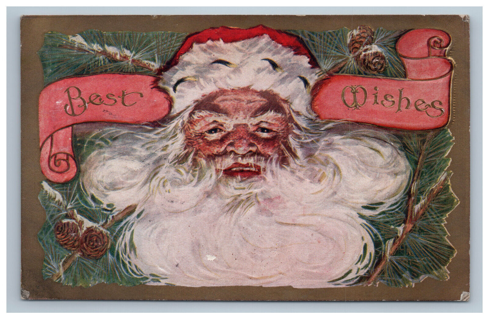 Early Santa Claus Face Christmas Best Wishes Postcard Big Beard ...