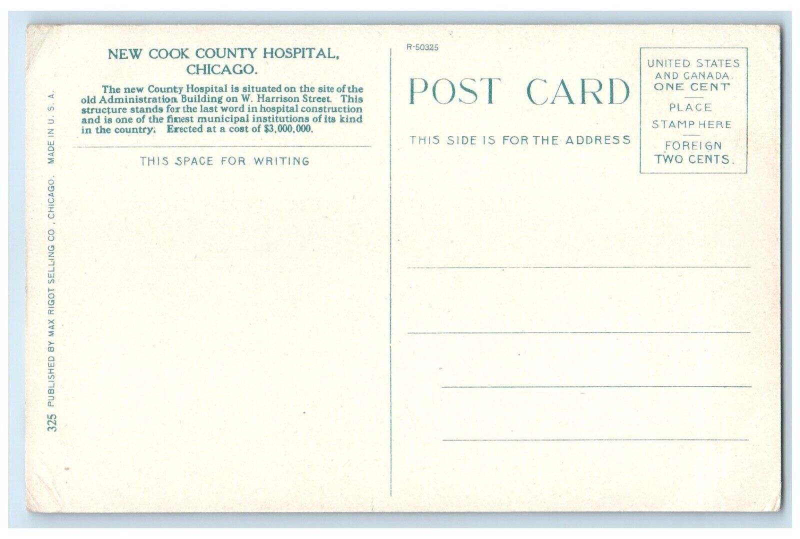 New Cook County Hospital Building Cars Chicago Illinois IL Antique ...