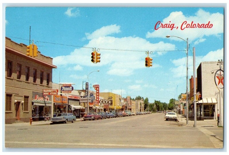 Craig CO, Main Street Business Section Drug Store Texas Gas Station ...