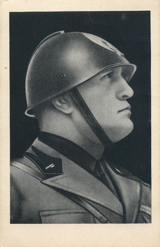 Italian Propaganda Postcard Benito Mussolini Profile in Field Helmet ...