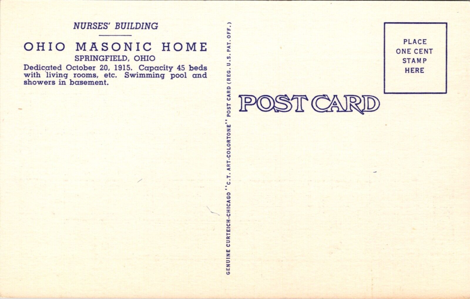 Linen Postcard Nurses' Building at Ohio Masonic Home in Springfield ...