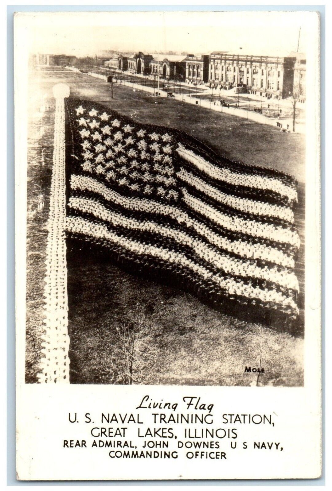 1948 Living Flag US Naval Training Station Great Lakes IL RPPC Photo ...
