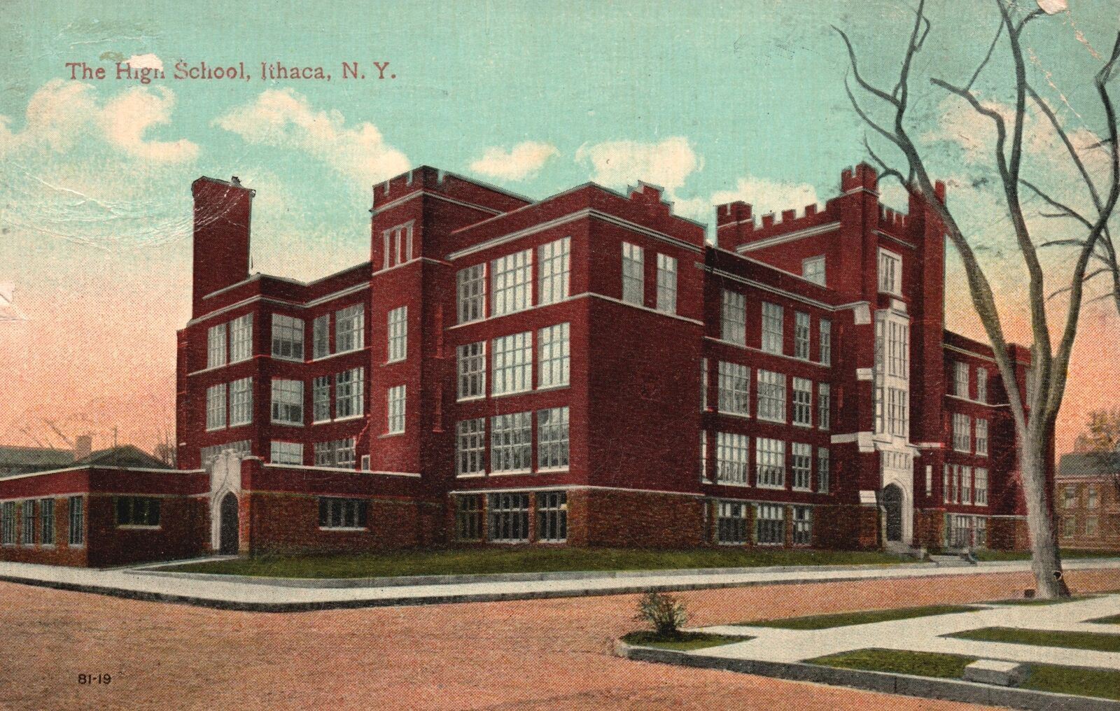 Vintage Postcard The High School Building Landmark Front View Ithaca ...