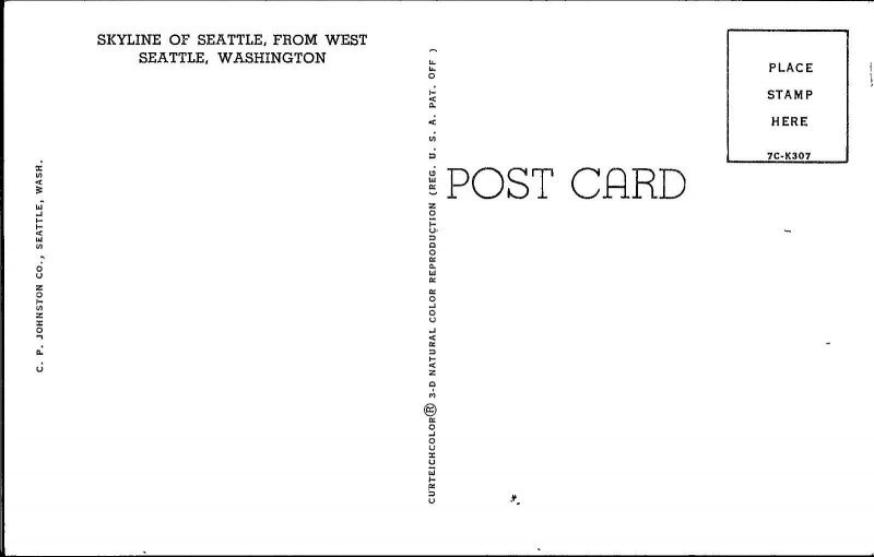 Skyline of Seattle from West Seattle Vintage Postcard Circa 1950s ...