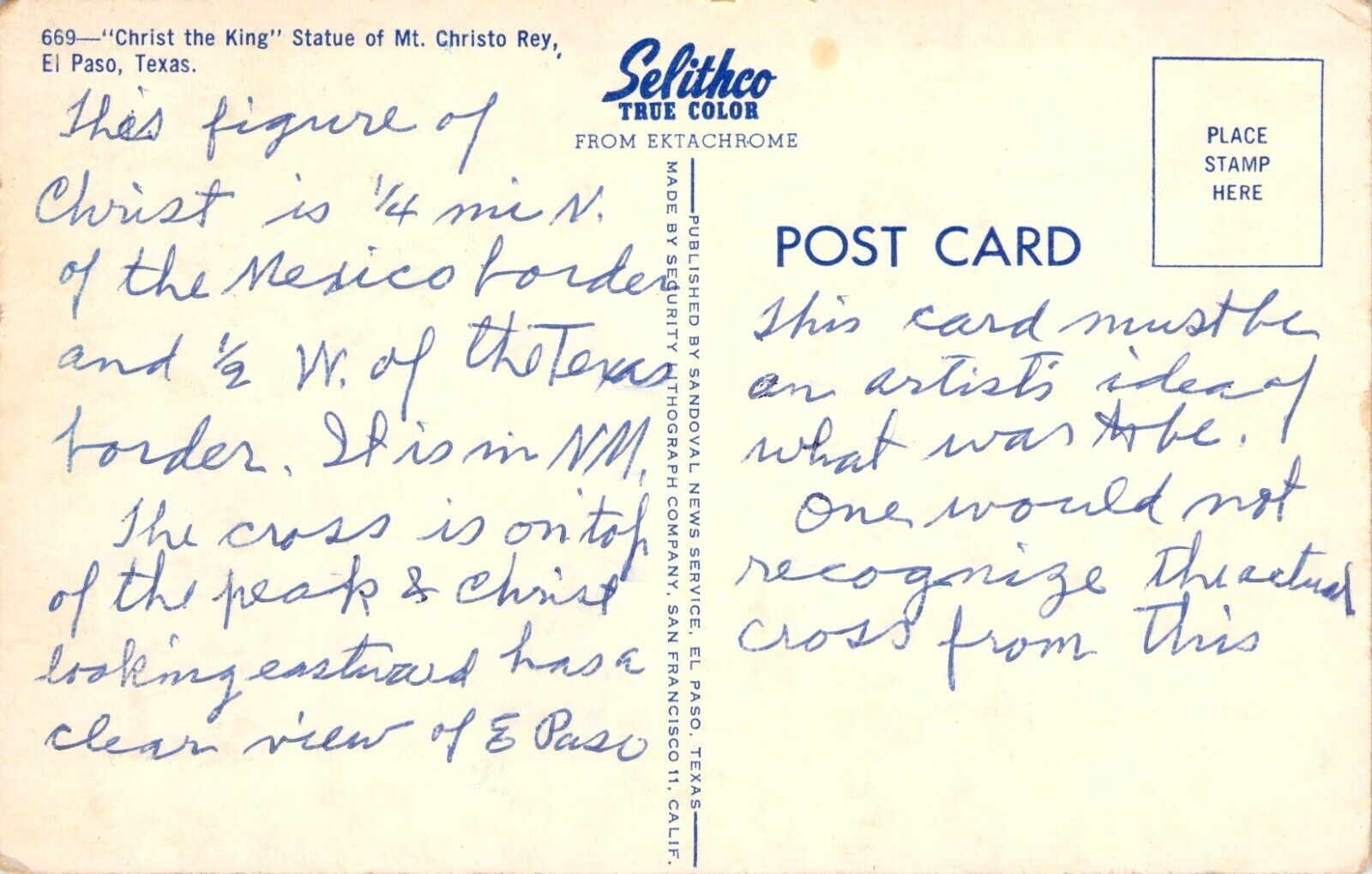 Vintage 1970s Postcard Christ the King Statue of Mt. Christo Rey El ...