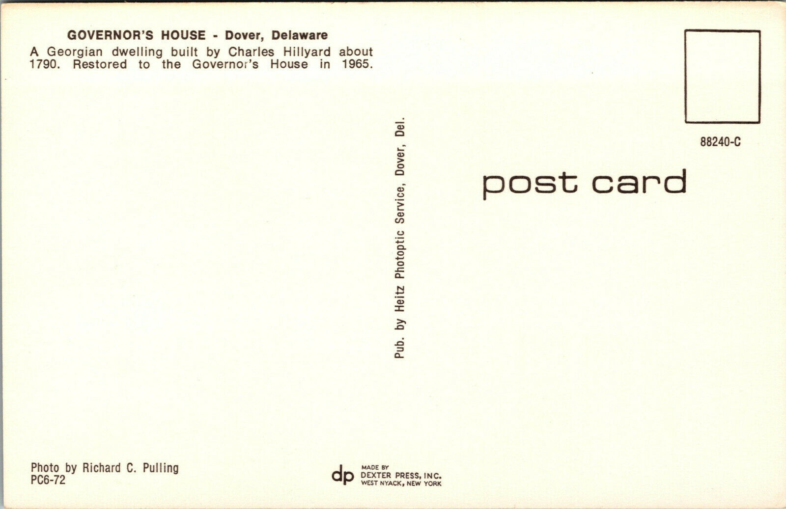 Vtg 1950s Governor's House Home Dover Delaware DE Unused Chrome ...