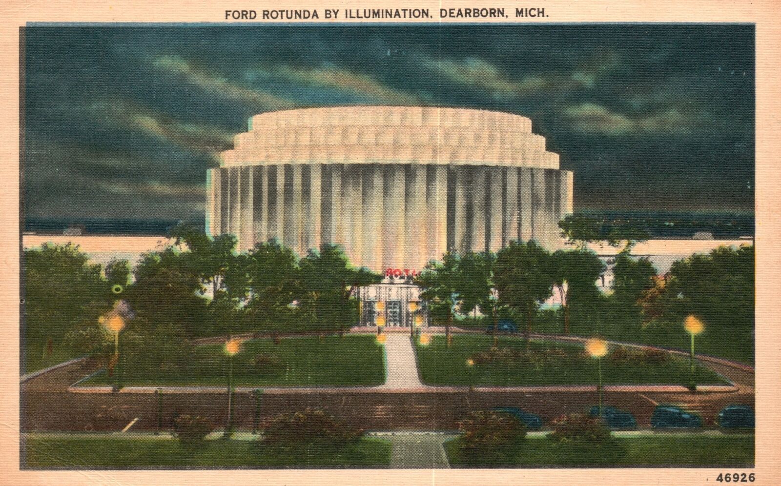 Vintage Postcard 1947 Ford Rotunda by Illumination Grounds Dearborn ...