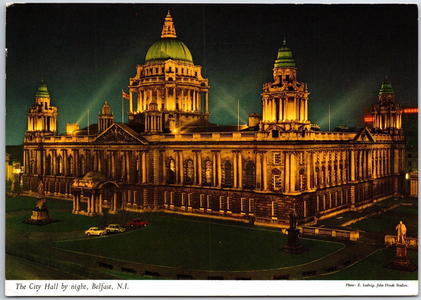 Vintage Postcard Continental Size City Hall at Night Belfast Northern ...