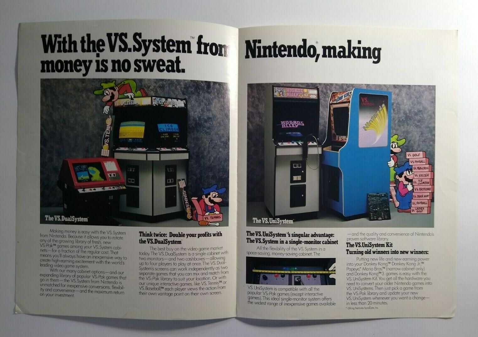 Nintendo VS Video Game System Arcade Flyer Foldout Original Donkey Kong ...