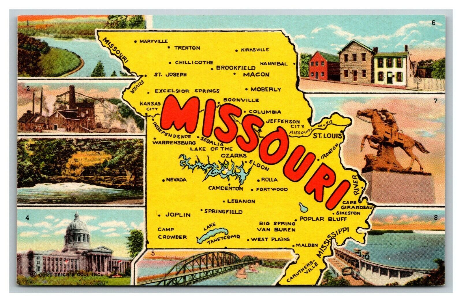 Vintage 1940's Postcard Greetings From Missouri - Giant Map Landscapes ...
