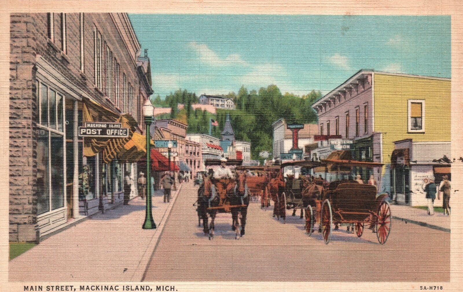 Vintage Postcard Main Street Post Office Building Mackinac Island ...