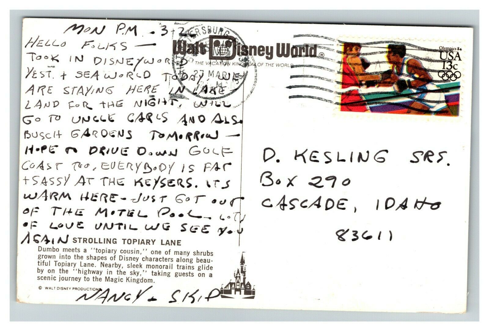 Vintage 1985 Postcard Dumbo Topiary Monorail Walt Disney World Orlando ...