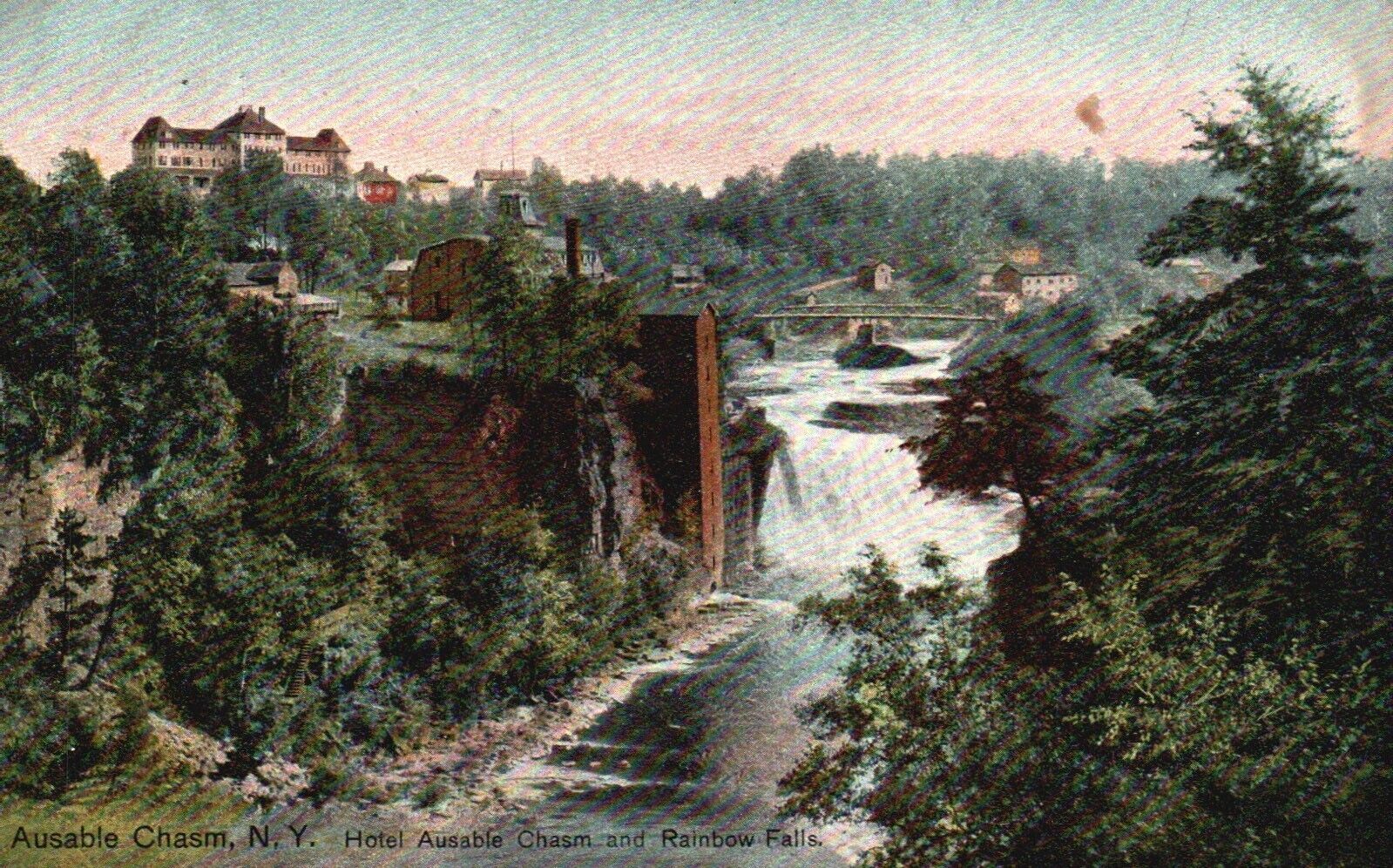 Postcard NY Ausable Chasm Hotel Ausable Chasm & Rainbow Falls Vintage ...