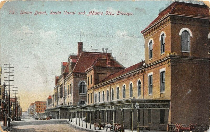 Chicago Illinois 1909 Postcard Union Train Depot South Canal and Adams ...