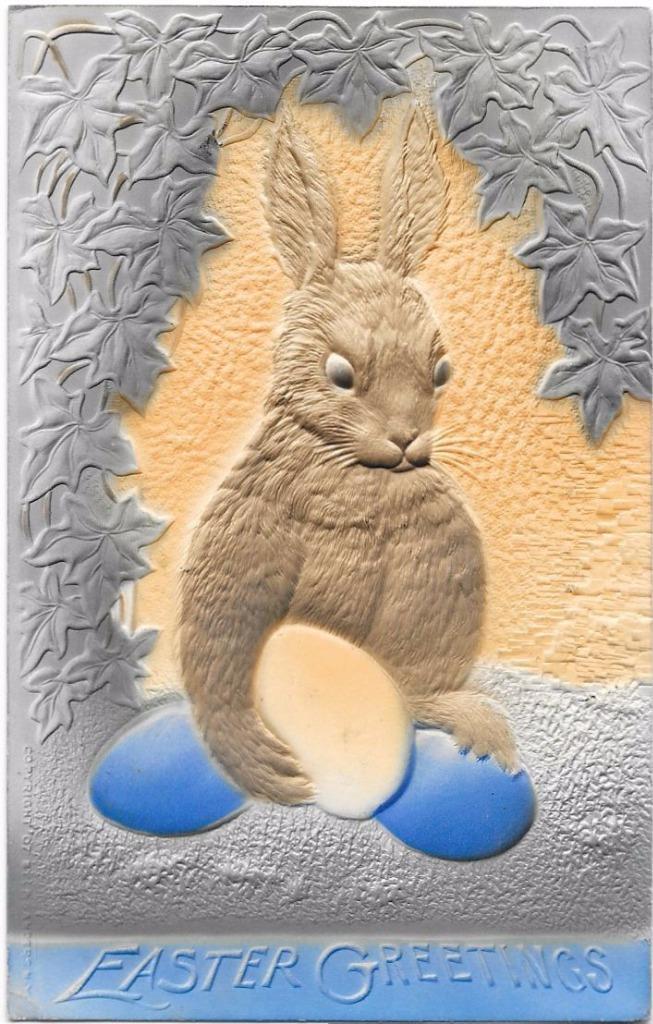 Nicely Embossed Bunny with White and Blue Eggs - Vintage Embossed 1909 ...