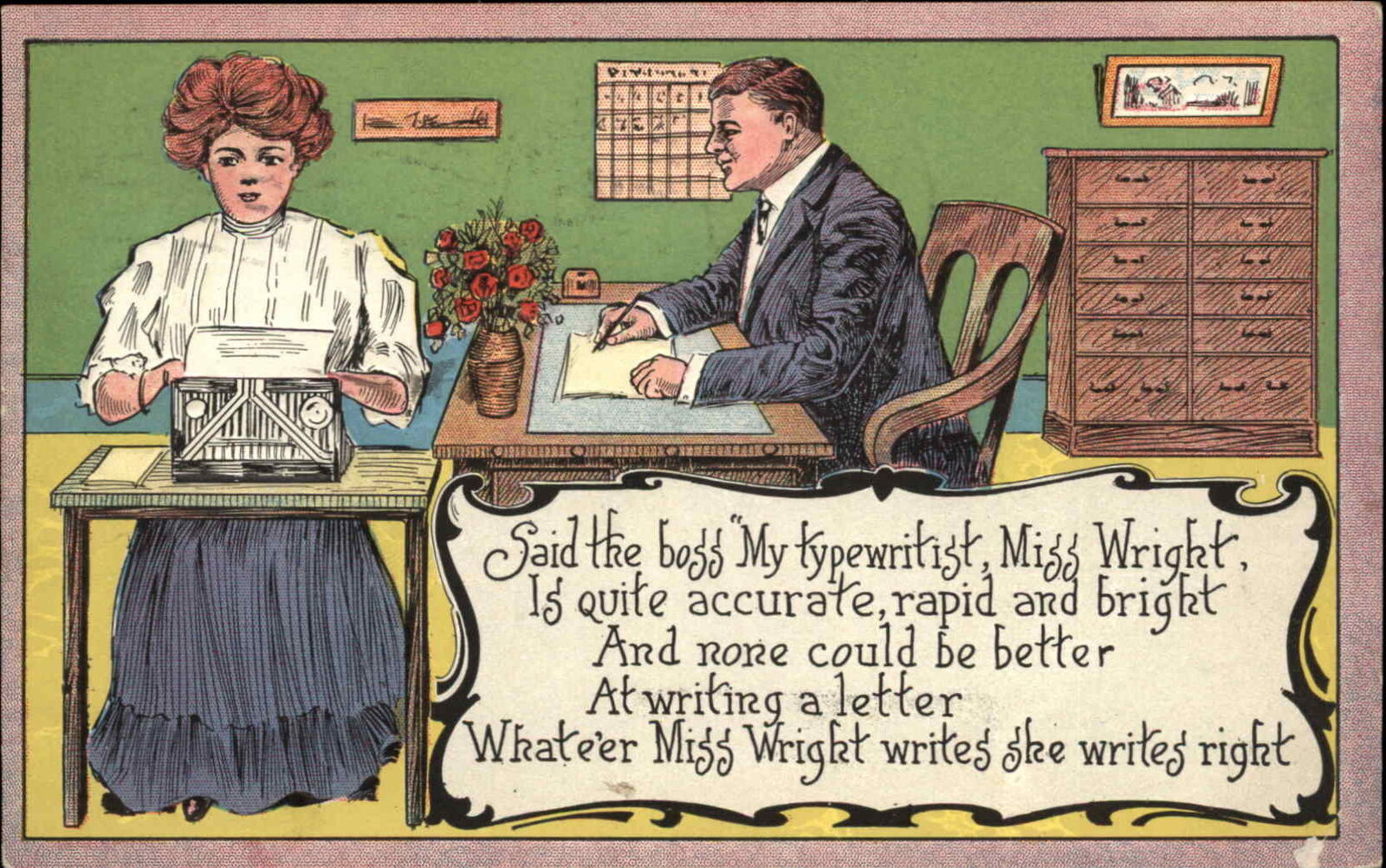 Boss Secretary Office Romance Typewriter Poem Embossed c1910 Postcard ...