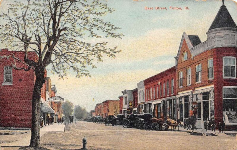 Fulton Illinois Base Street, Bakery Pictured Color Lithograph Vintage ...