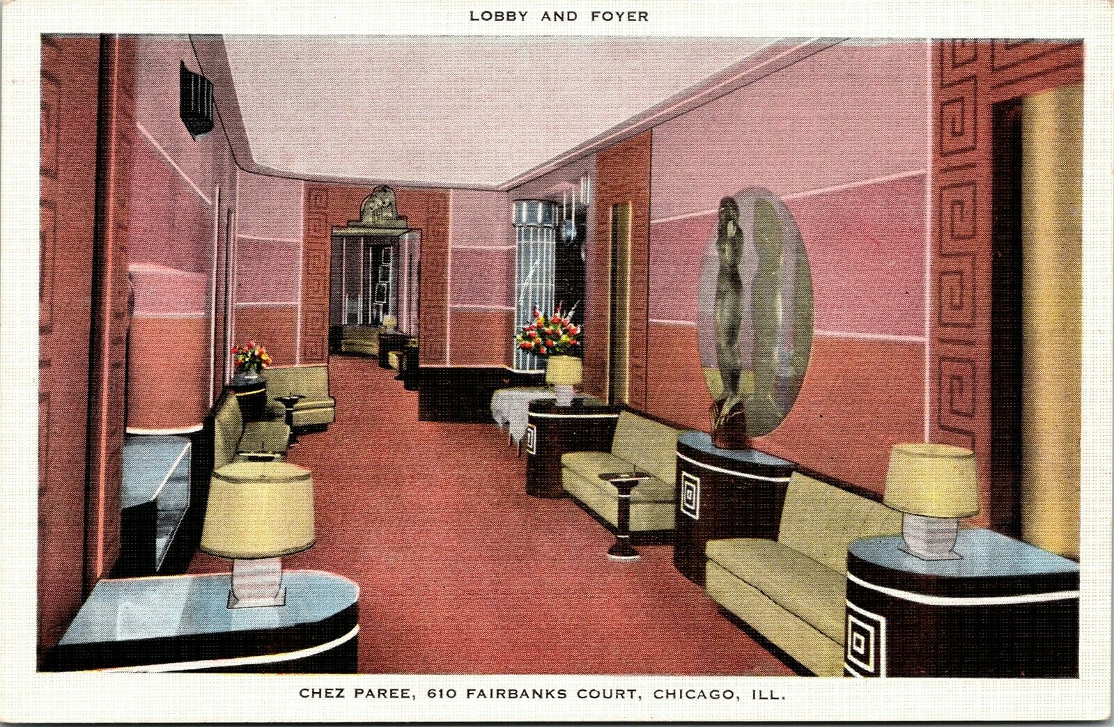 Postcard IL Chicago Chez Paree Nightclub Lobby and Foyer LINEN C.1950s ...