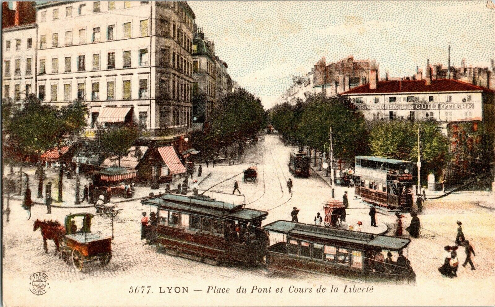 Lyon du Pont et Cours de la Liberte Double Trolley Horse Street Antique ...