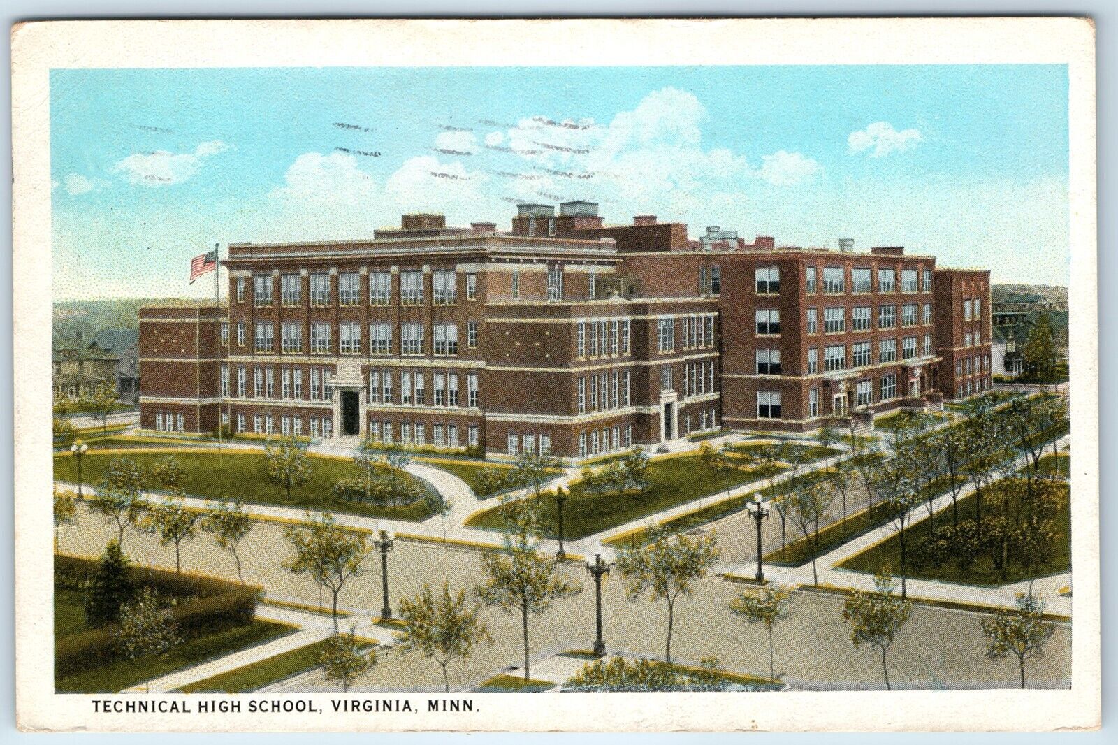 c1920s Virginia, MN Technical High School PC Campus Road Globe ...