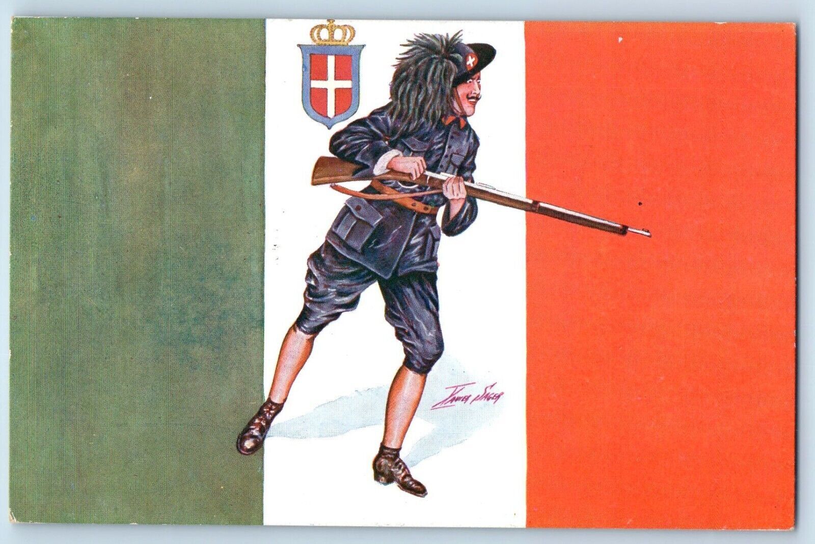 Xavier Sager Signed Artist Postcard Italian Soldier Flag c1910s ...