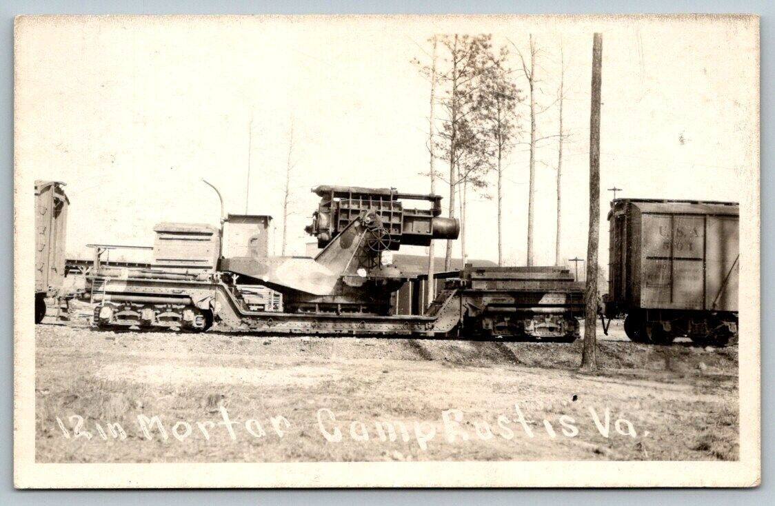 RPPC USA Railroad Car US Army 12 Inch Mortar Camp Eustis Virginia ...