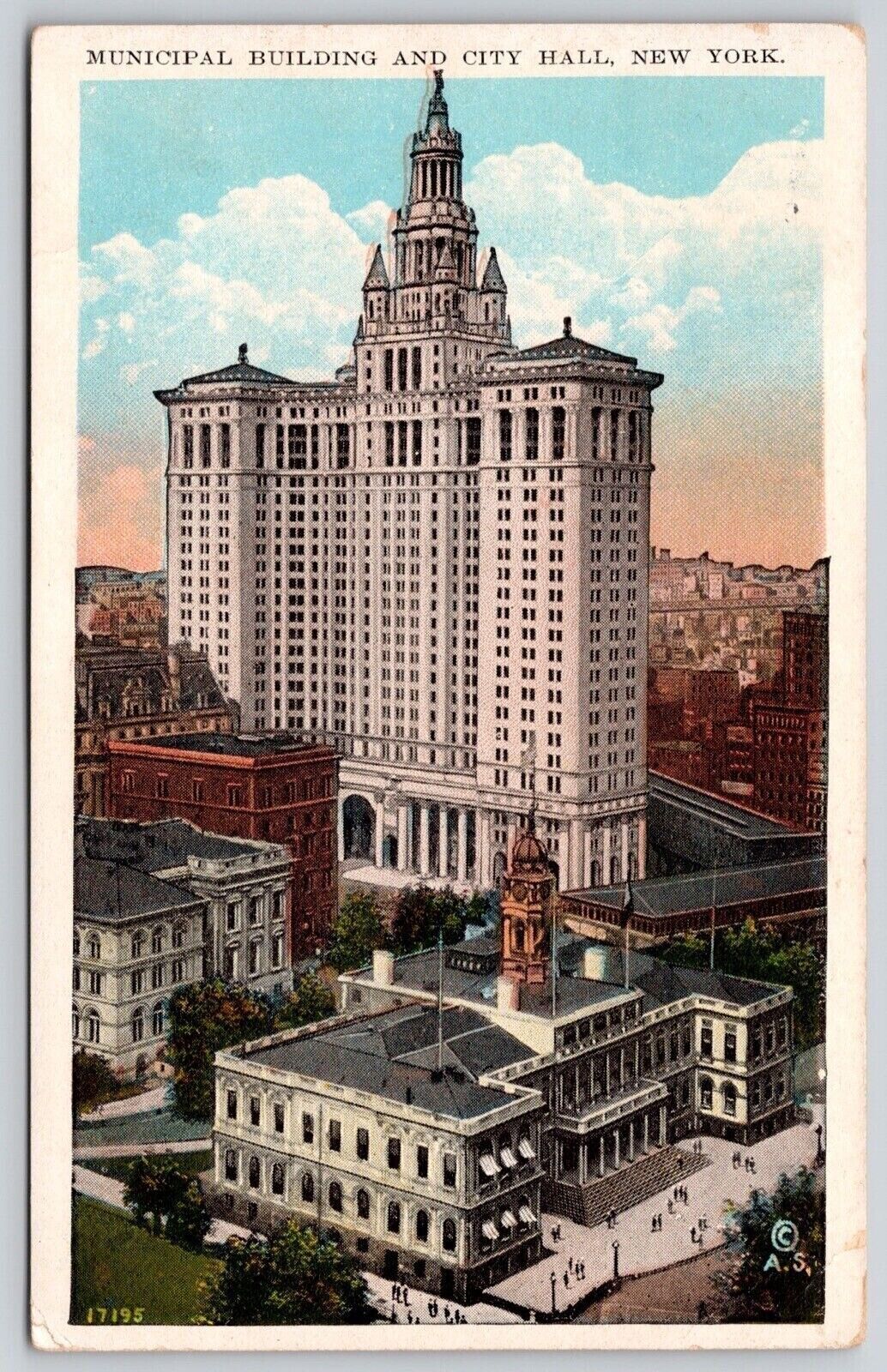 Postcard Municipal Building City Hall New York Birds Eye View ...
