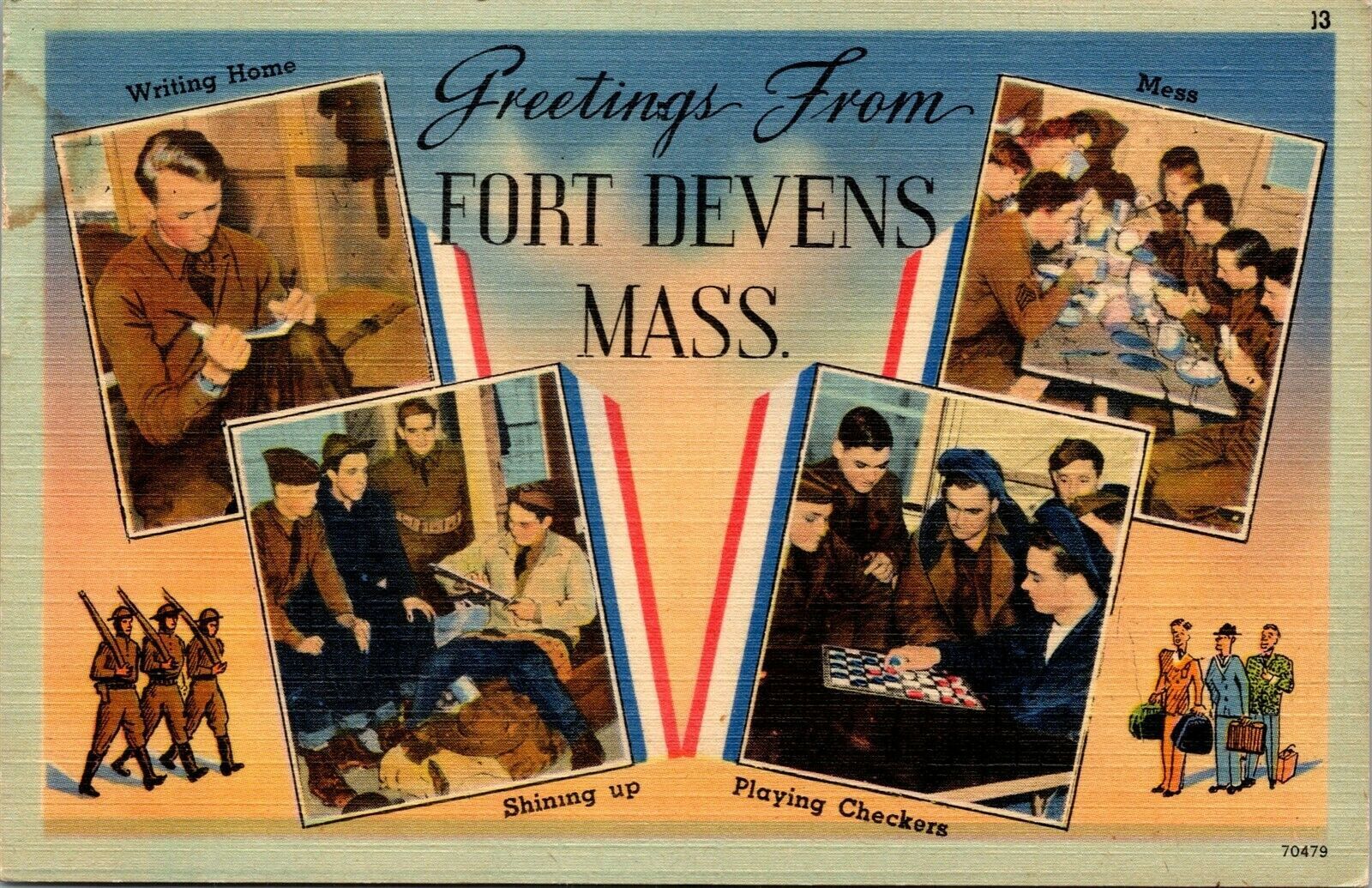 Vtg Greetings from Fort Devens Massachusetts MA 1940s Linen Postcard ...