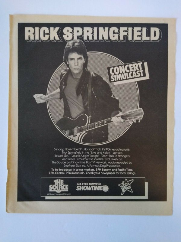 Rick Springfield Concert Promo Vintage Magazine Ad Original Ready To ...