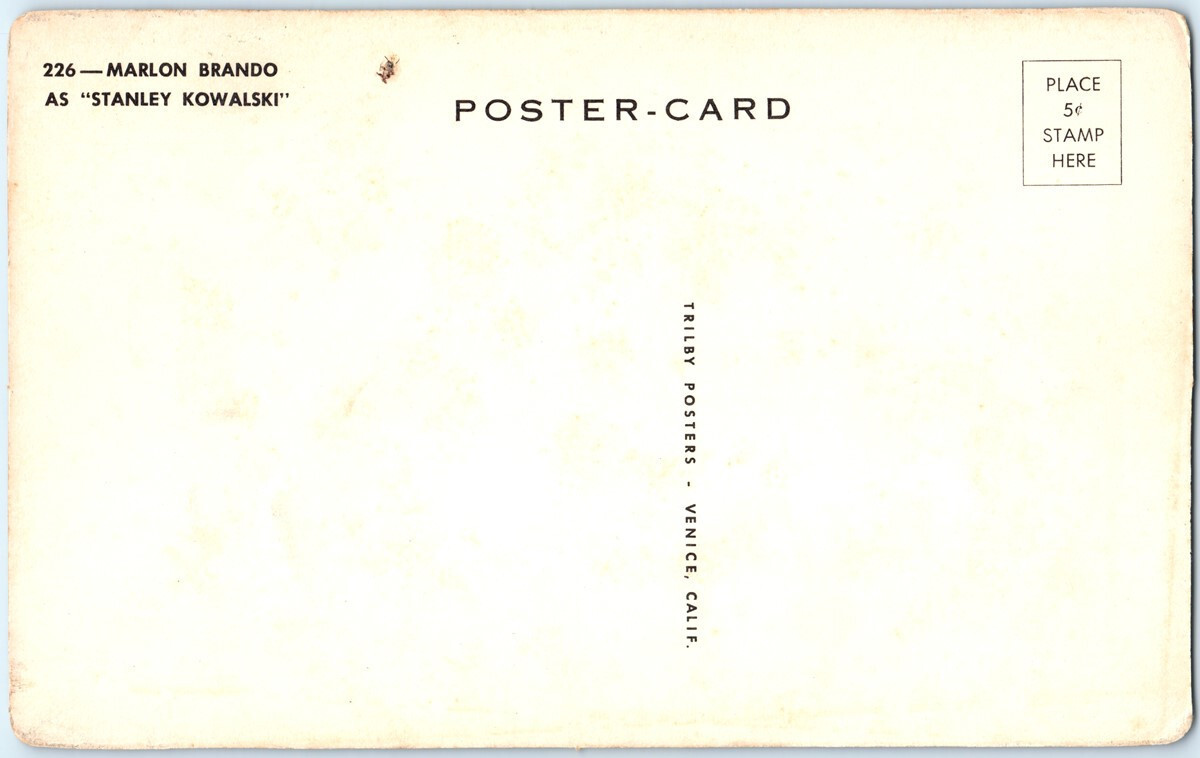 c1950s Marlon Brando Stanley Kowalski Actor Portrait Trilby Poster Lg ...