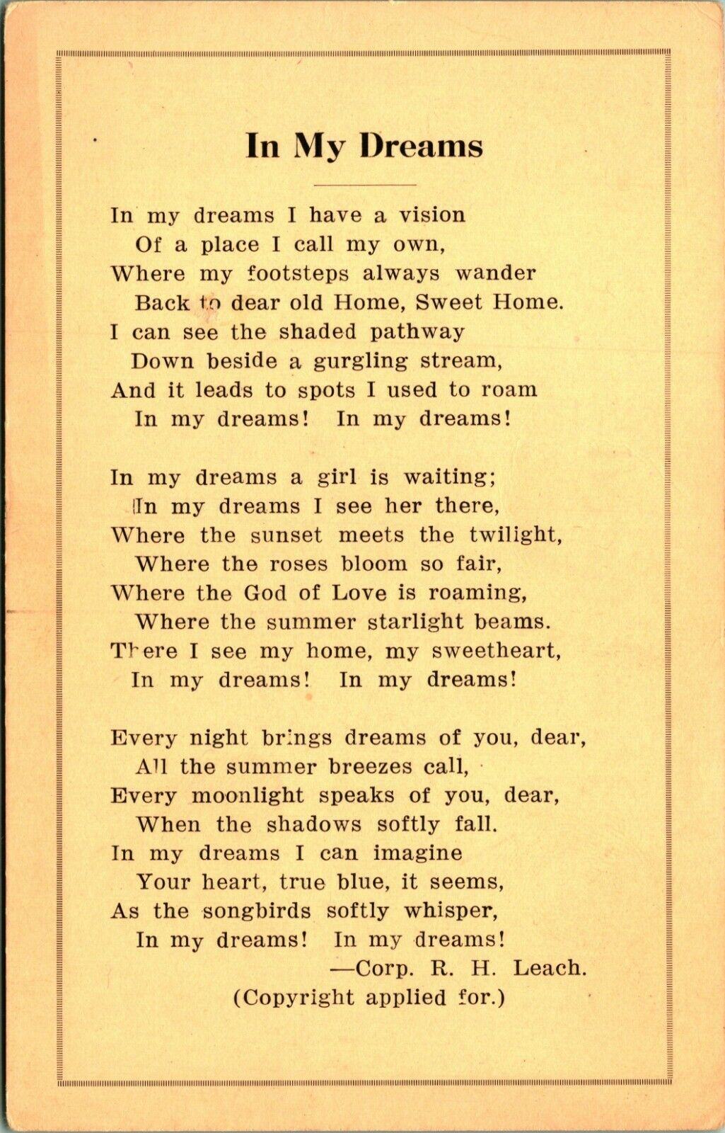 In My Dreams Poem by R H Leach UNP 1910s DB Postcard | Other / Unsorted ...