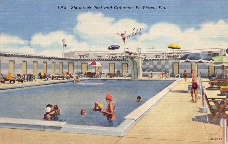 Ft. Pierce Florida 1955 Postcard Shamrock Pool and Cabanas | United ...