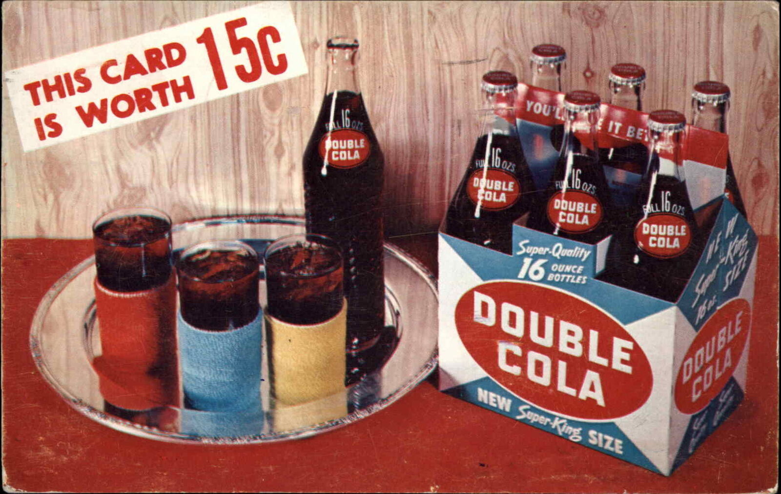 Vintage Postcard DOUBLE COLA Six Pack GLASS BOTTLES SODA AD ADVERTISING ...