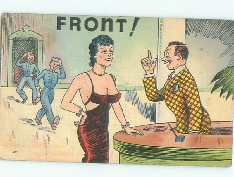Linen Risque Woman In Sexy Red Dress At Hotel Concierge Desk Ab6444