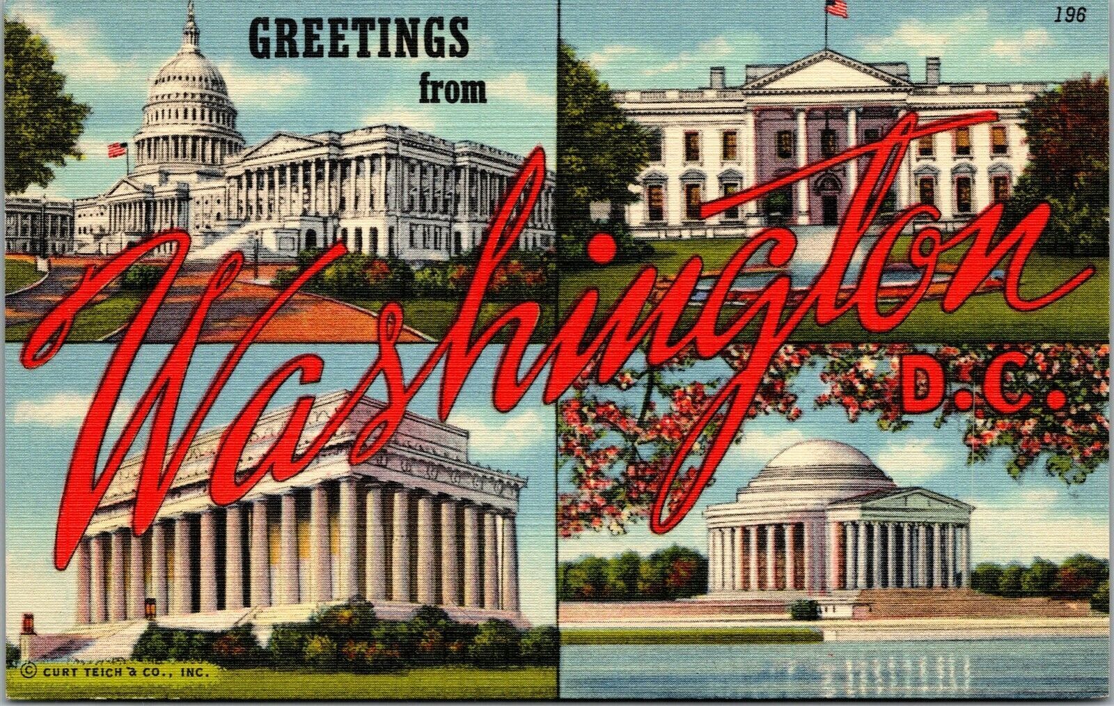 Vtg Washington DC Capitol White House Large Letter Greeting 1940s Linen ...