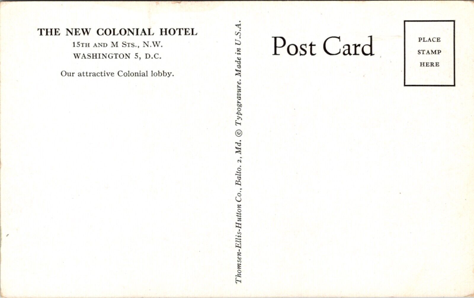 Postcard Lobby The New Colonial Hotel 15th and M Streets NW in ...