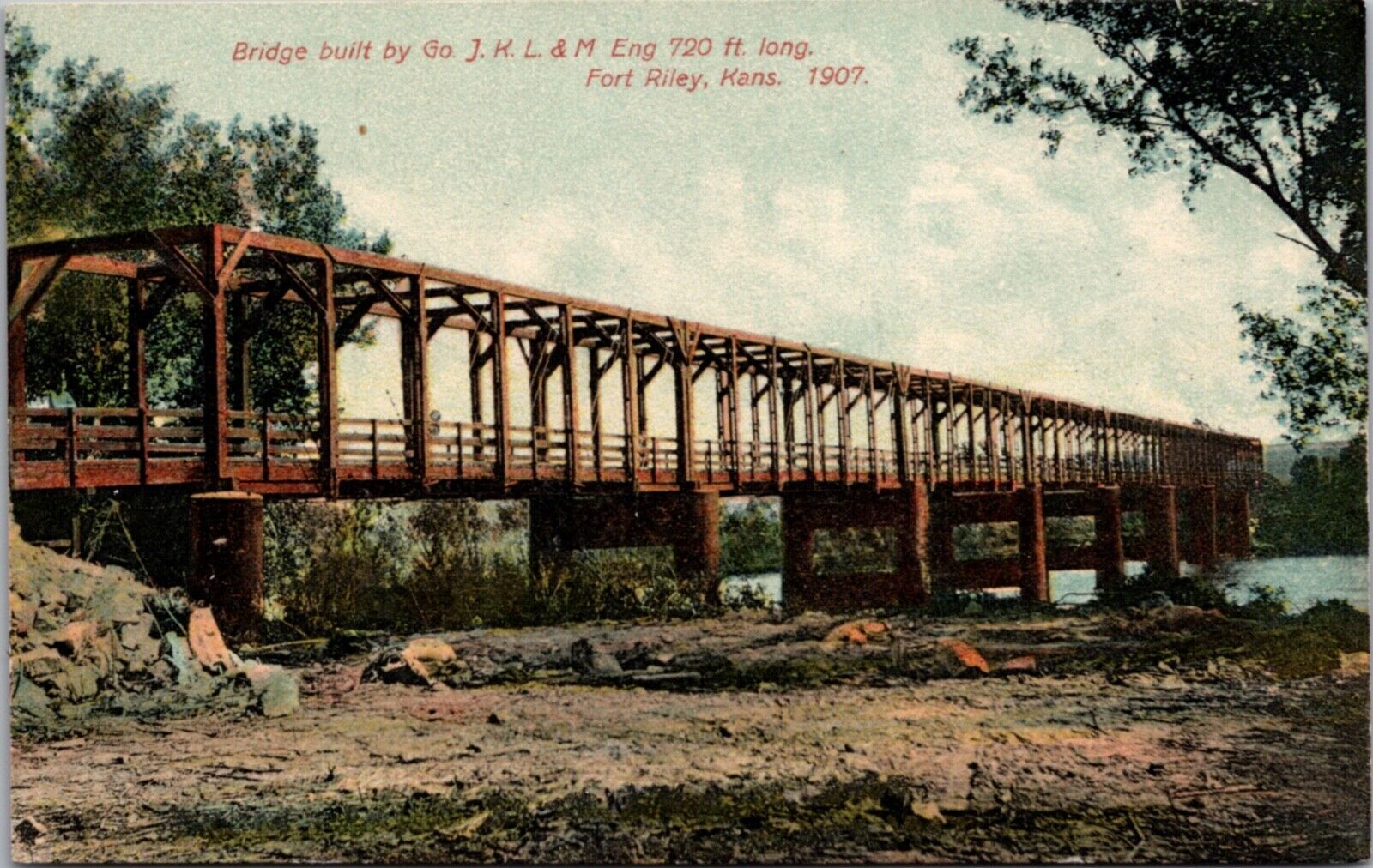 Postcard Bridge Built by Go. J.K.L. & M. in Fort Riley, Kansas 1907 ...