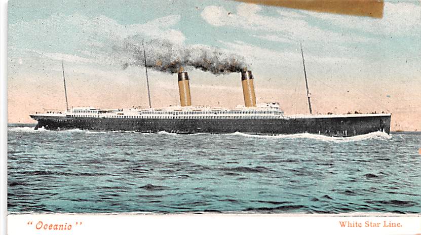 Oceanic, White Star Line, Smaller size postcard Ship Unused stain top ...