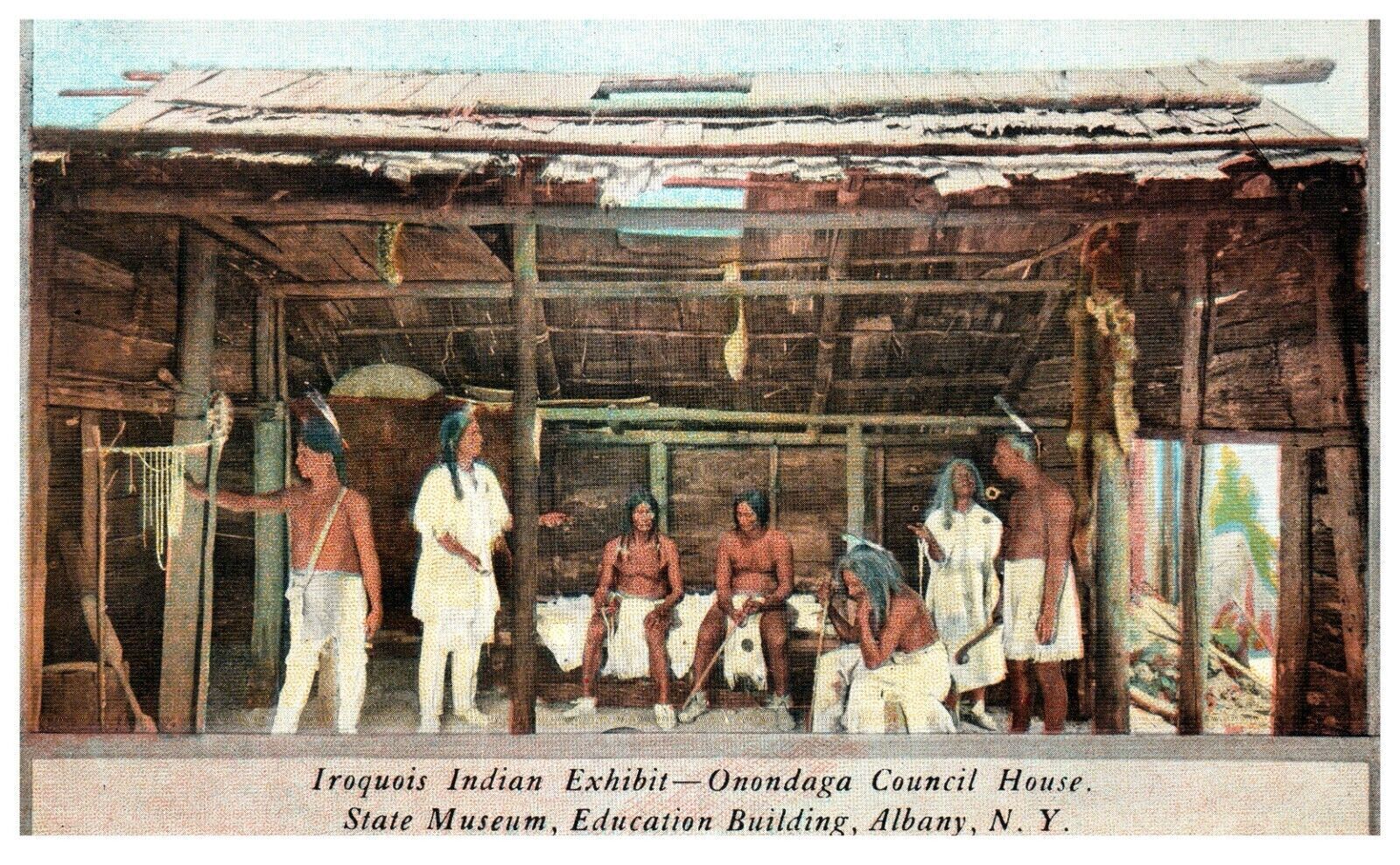Postcard Iroquois Indian Exhibit Onondaga Council House New York State ...