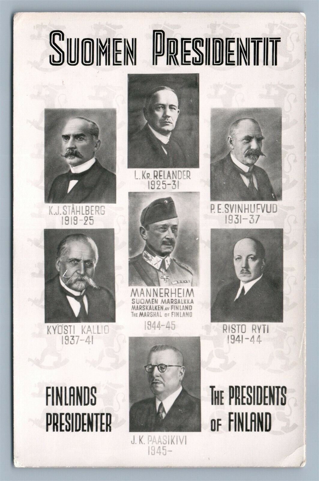 Finland Finnish Presidents Vintage Real Photo Postcard Rppc | Europe ...