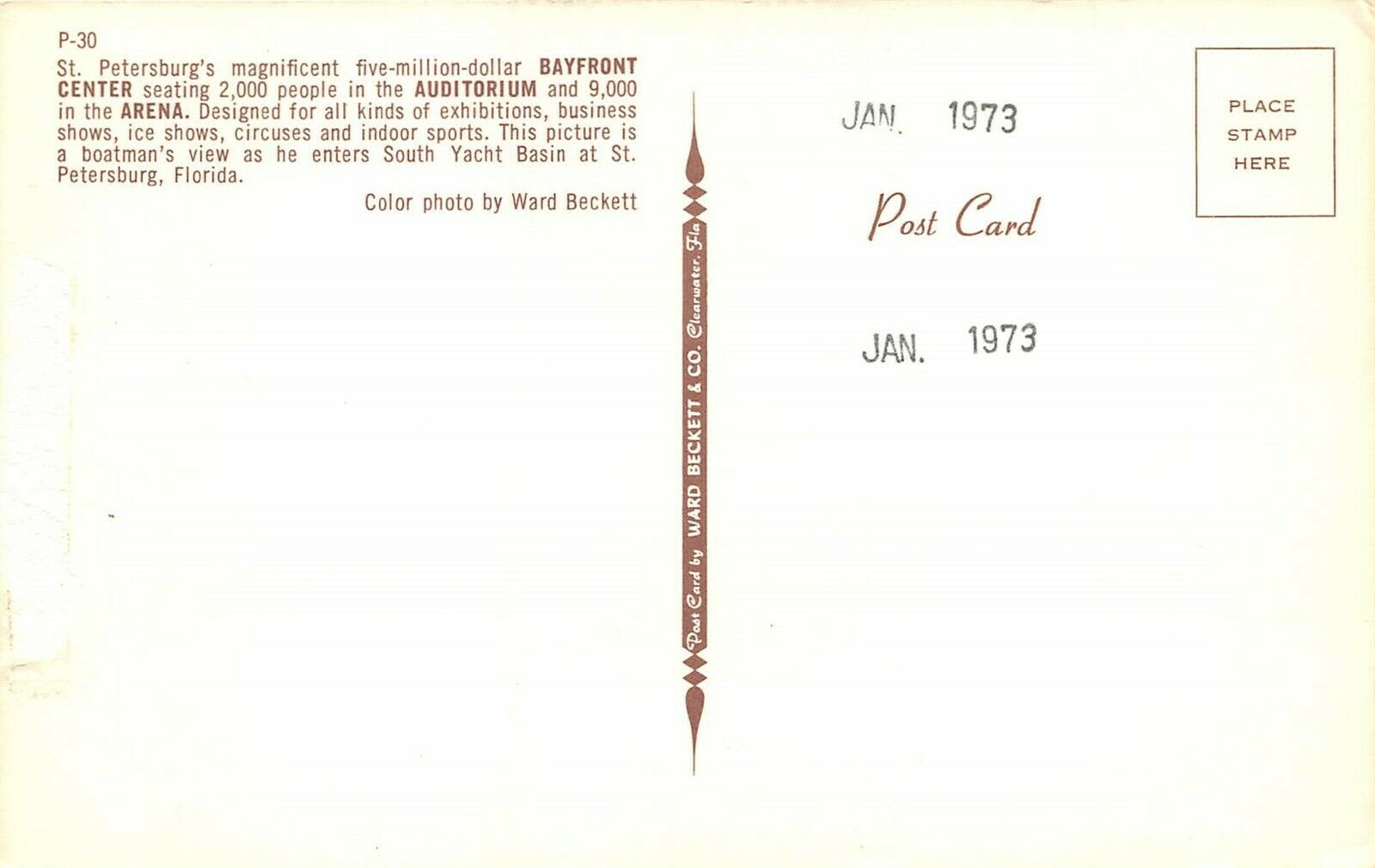 St. Petersburg Florida 1970s Postcard Bayfront Center Auditorium Arena ...