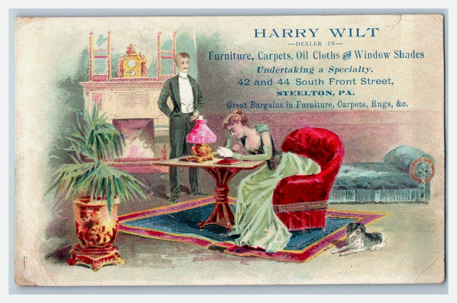 1880s Harry Wilt Furniture Carpets & Undertaking Lovely Couple Parlor ...